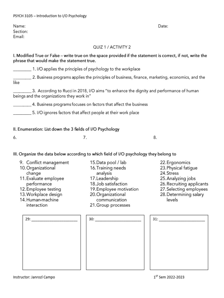 Open Notes Quiz 1 Psych 3105 | PDF