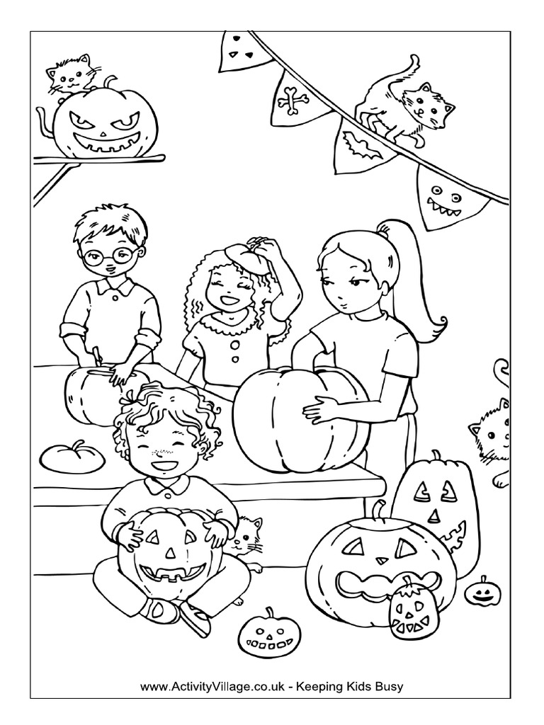 Carving Pumpkins Colouring Page | PDF