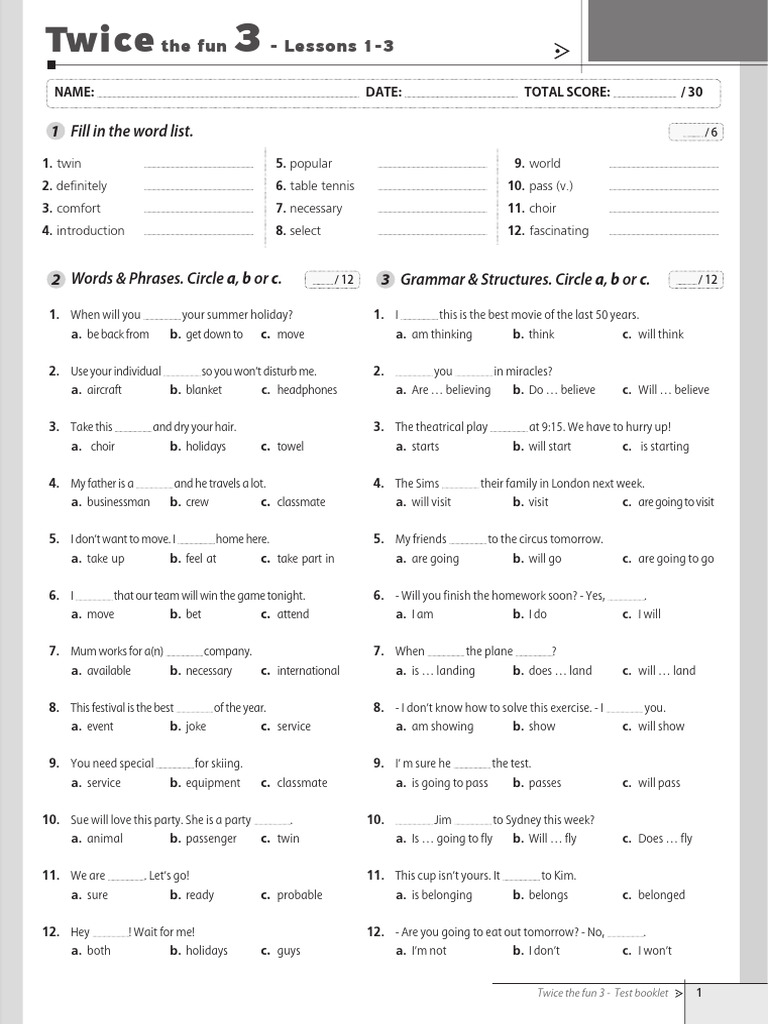 Twice 3 Test STUDENTS | PDF