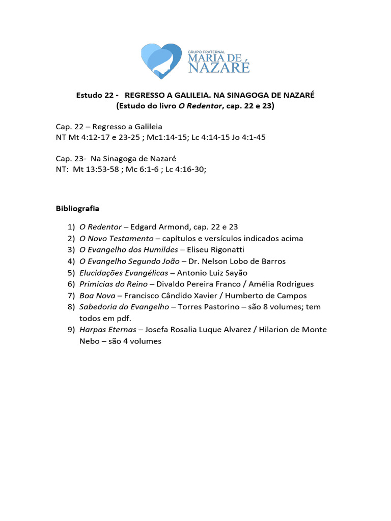Estudo 22. Regresso A Galileia. Na Sinagoga de Nazaré | PDF