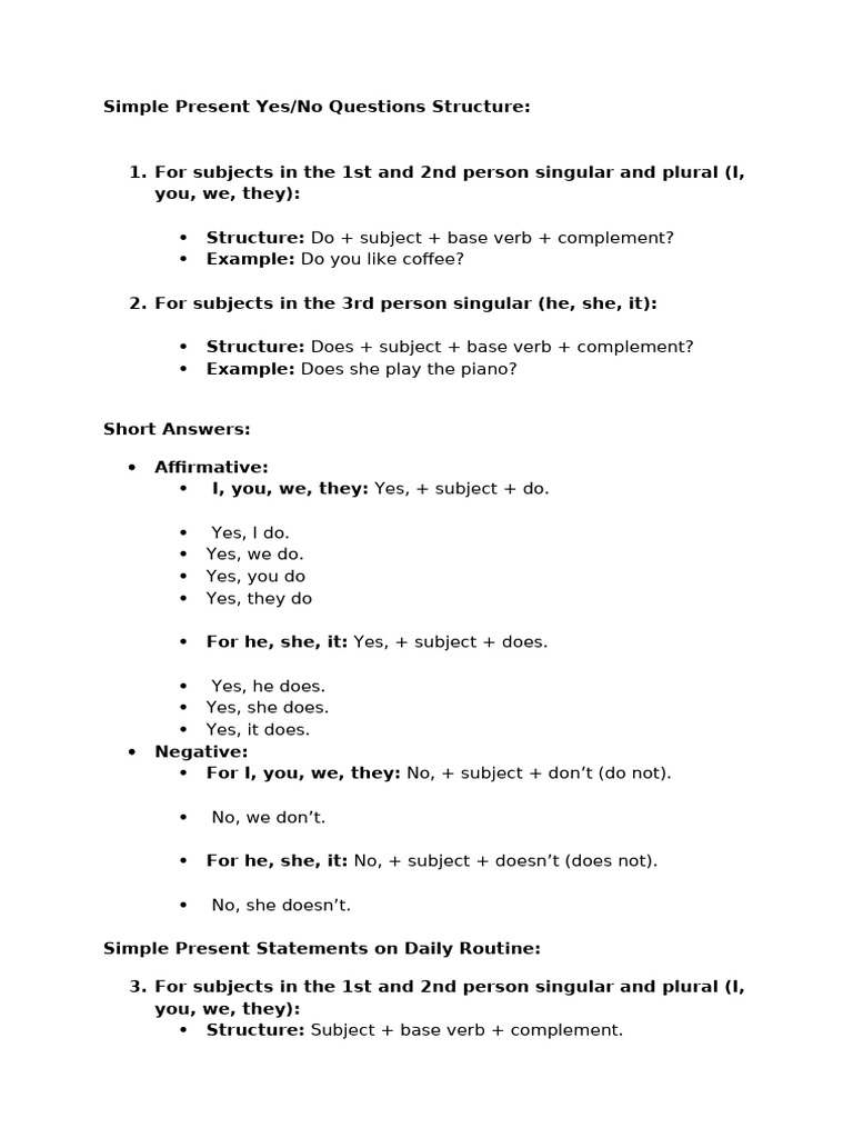 Simple Present Question & Statement Guide | PDF