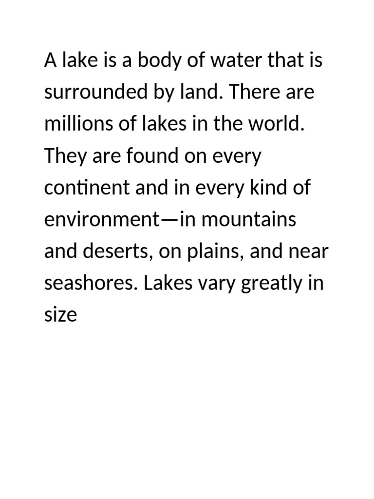 A Lake Is A Body of Water That Is Surrounded by Land | PDF