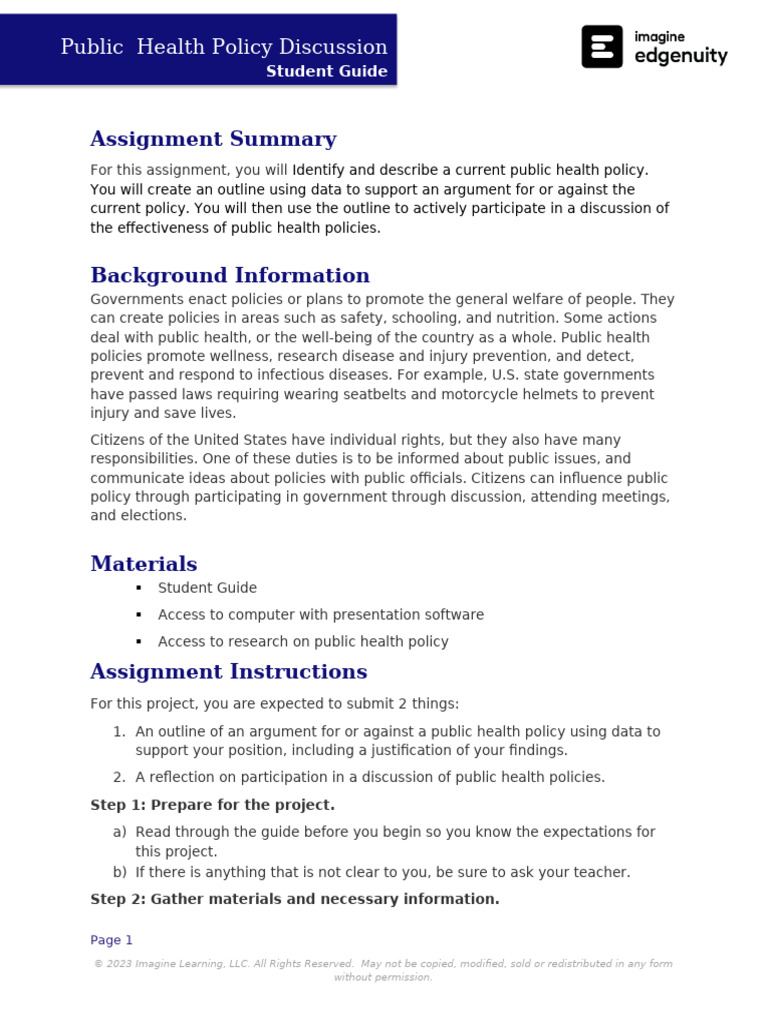 Project - Public Health Discussion - Student Guide | PDF | Public ...