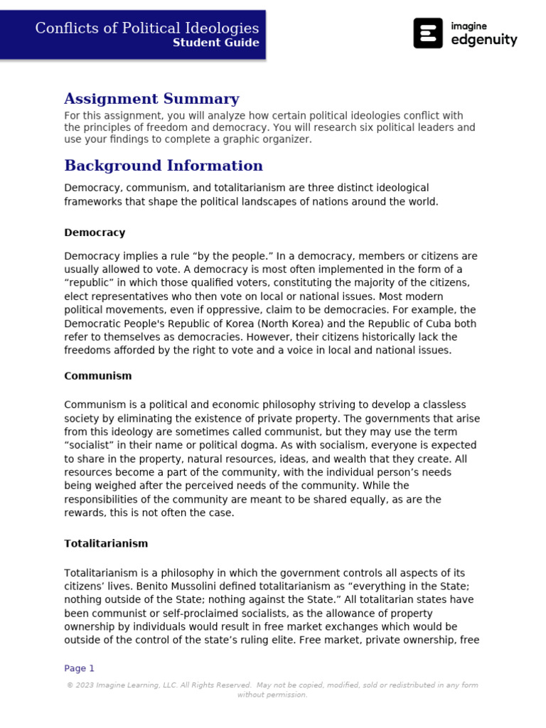 Project-Conflicts of Political Ideologies-Student Guide | PDF | Communism | Democracy