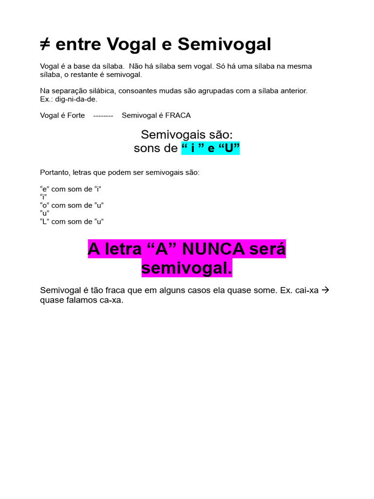 Diferença Entre Vogal e Semivogal | PDF
