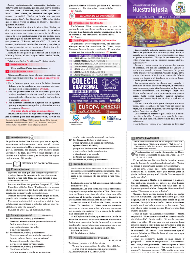 Hdg 2021 Mar 29 v Domingo de Cuaresma 2020 Munera.pdf | PDF | Jesús | eucaristía