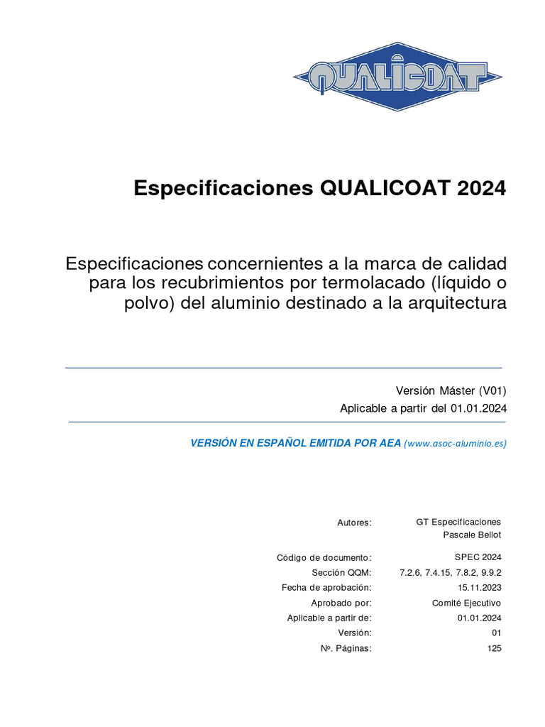 Qualicoat Especificaciones 2024-01-01 | PDF | Revestimiento | Aluminio