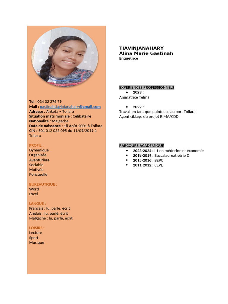 CV de Alina Marie Gastinah | PDF