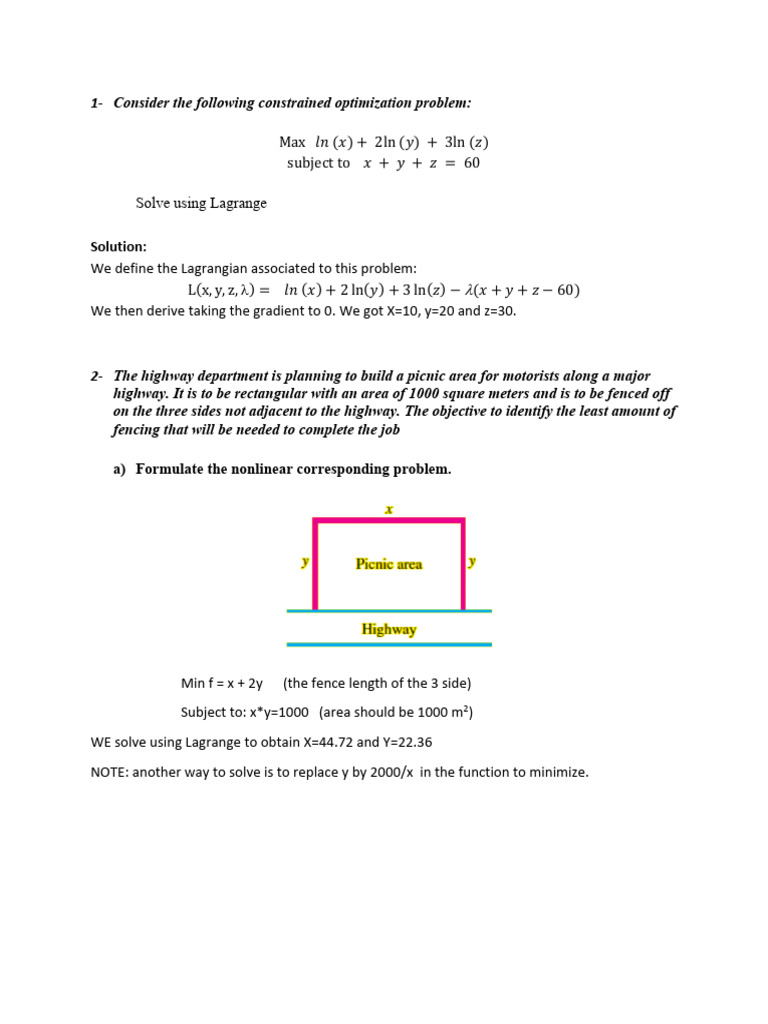 Non Linear Optimization - Additional Exercises - Solution | PDF | Mathematical Optimization ...