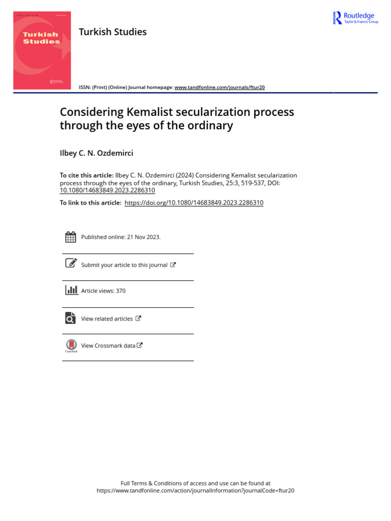 Considering Kemalist Secularization Process Through The Eyes of The Ordinary | PDF | Secularism ...