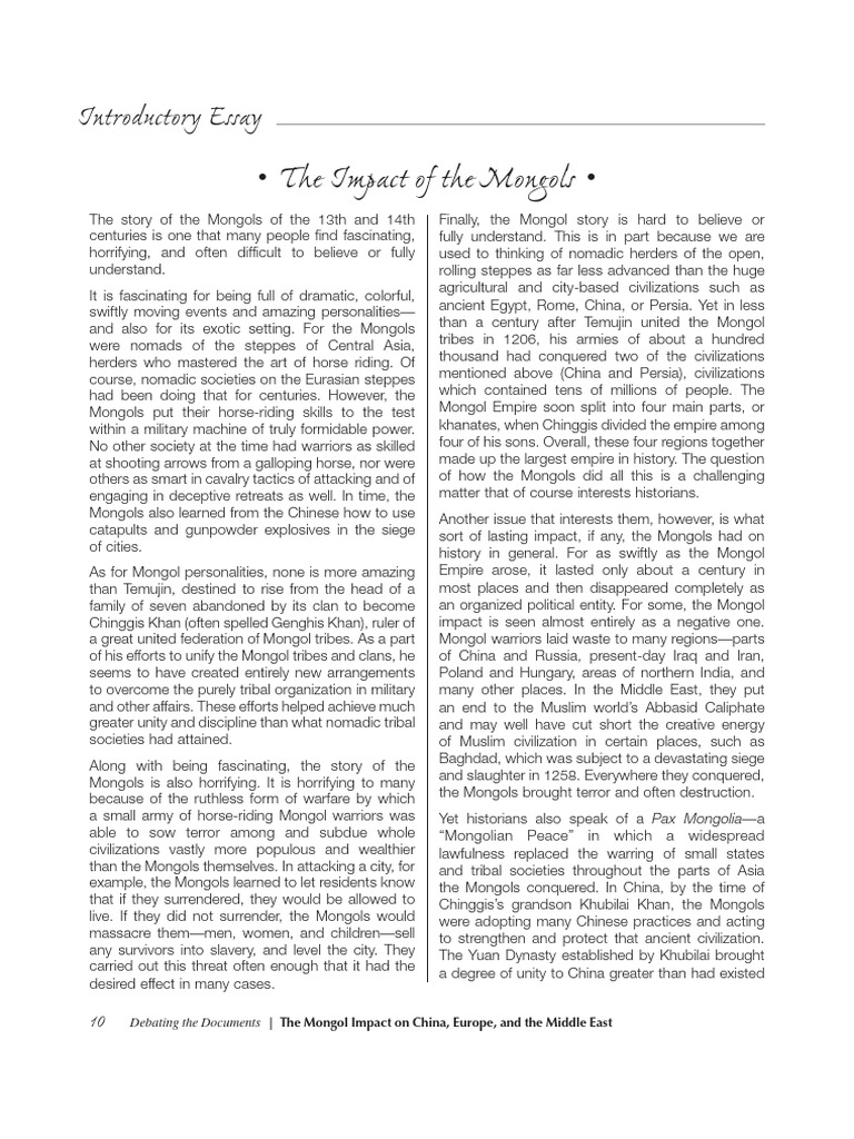 Introductory Essay-The Impact of The Mongols | PDF | Mongol Empire ...