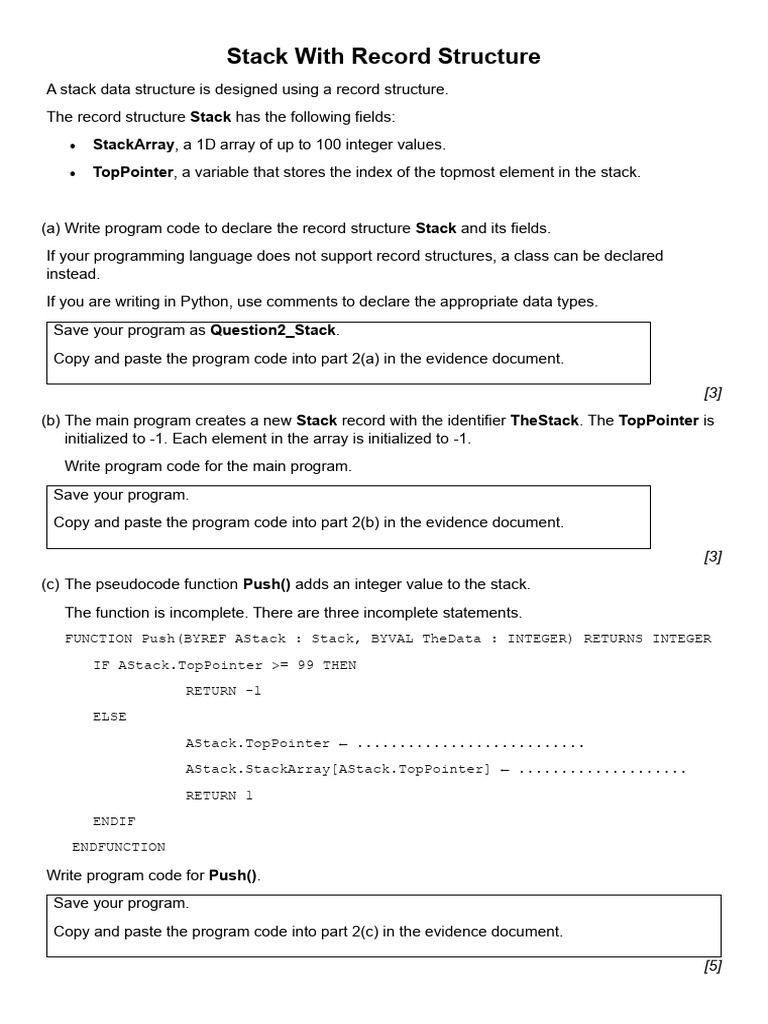A Level_Paper4_Stack With Record Structure | PDF | Software Development | Computer Programming