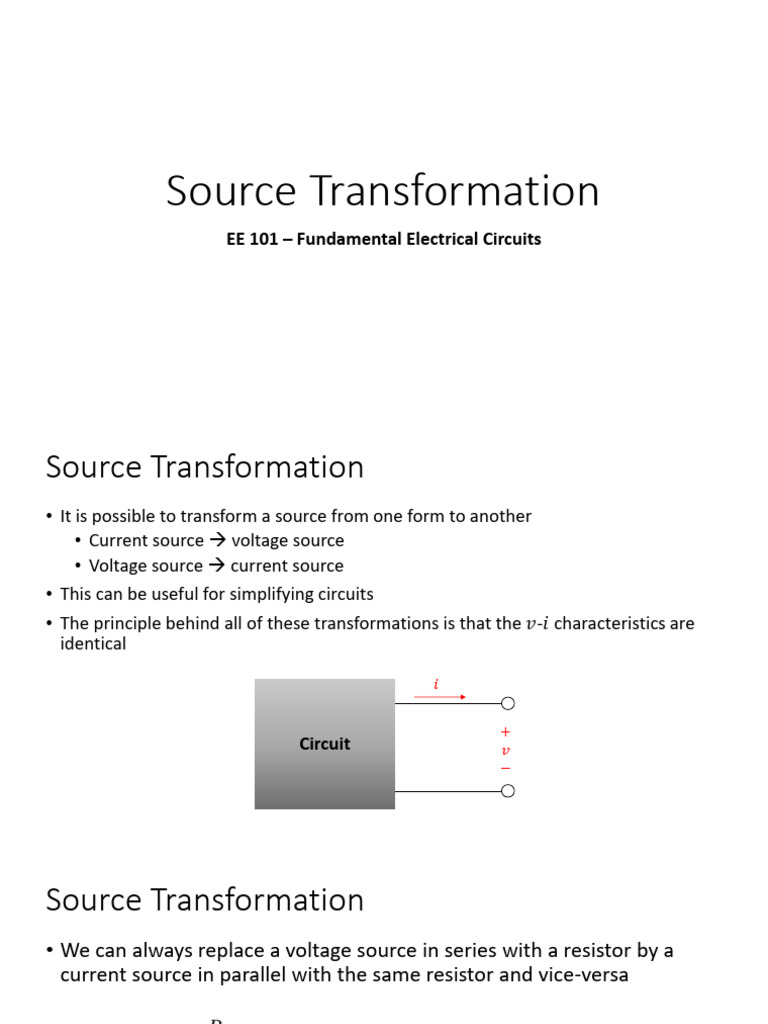 Source Transformation: EE 101 - Fundamental Electrical Circuits | PDF