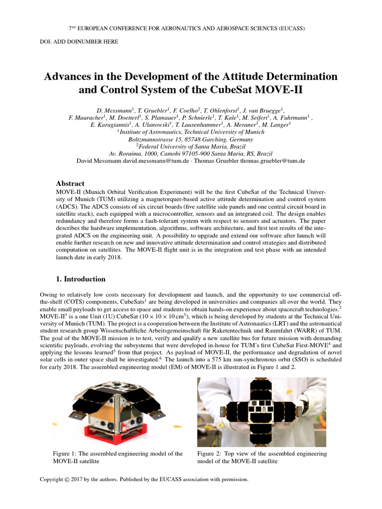Advances in The Development of The Attitude Determination and Control System of The CubeSat MOVE ...