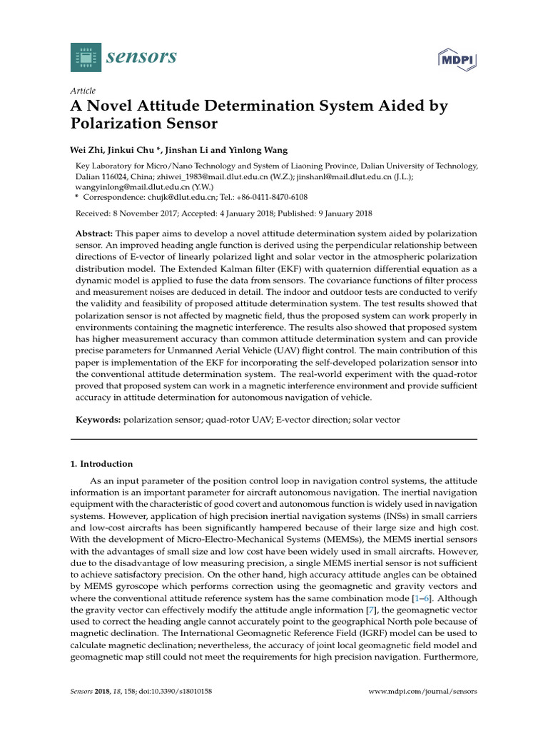 A Novel Attitude Determination System Aided by Polarization Sensor ...