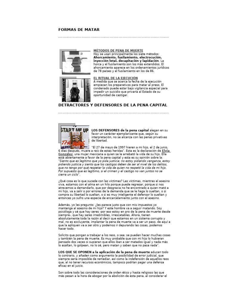 Métodos y Debate sobre la Pena de Muerte | PDF | Pena capital | Castigos