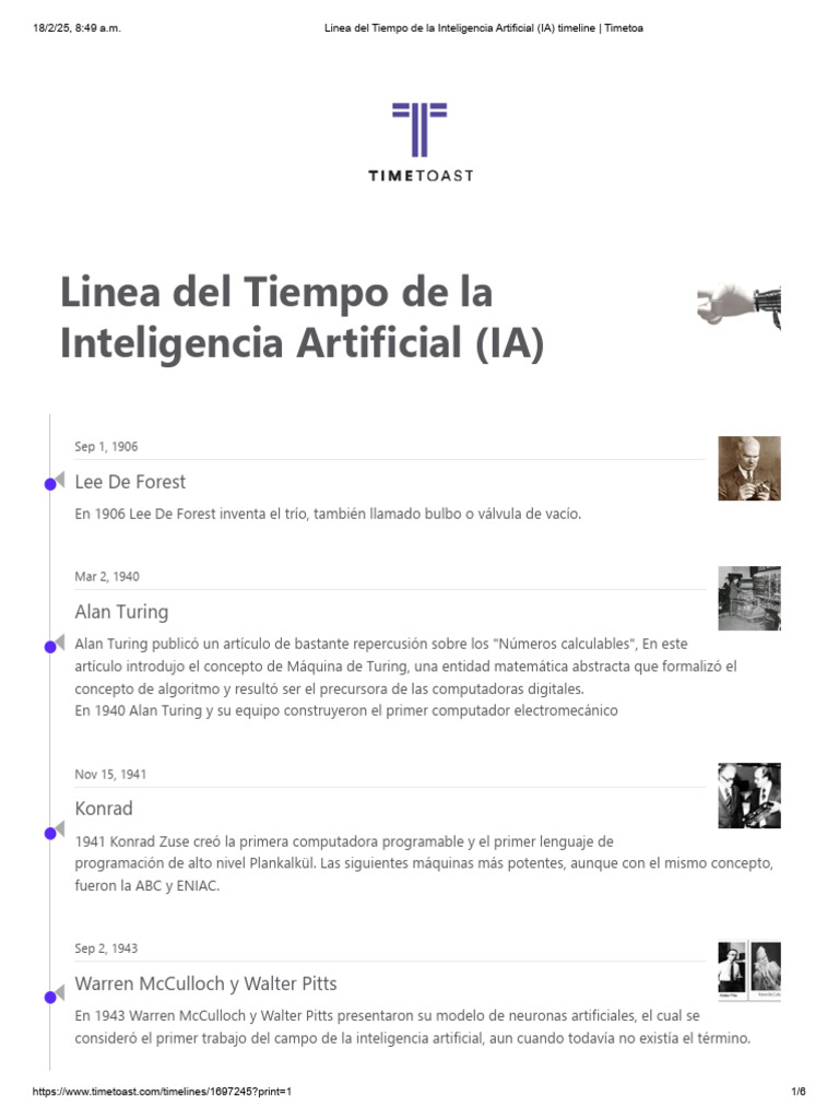 Linea Del Tiempo de La Inteligencia Artificial (IA) Timeline - Timetoa ...
