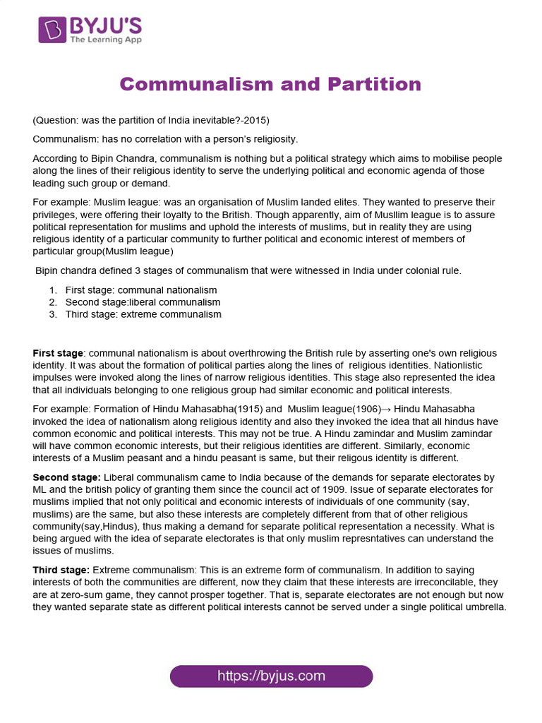 Communalism and Partition 651736324420522 | PDF | Partition Of India ...