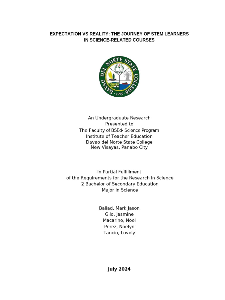 EXPECTATION VS REALITY COVERPAGE | PDF | Science, Technology ...