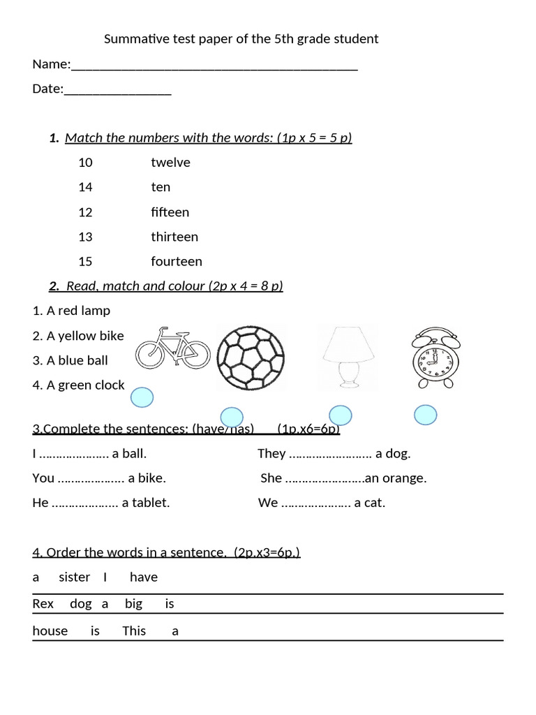 Summative Test Paper of The 2th Grade Student | PDF