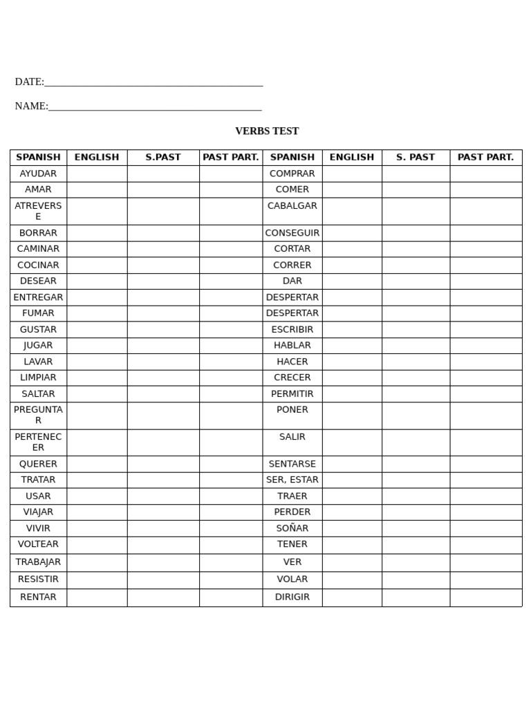 Verbs Test 4 | PDF