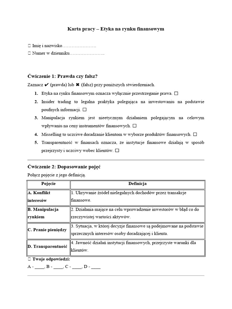 Etyka Na Rynku Pracy - Karta Pracy | PDF