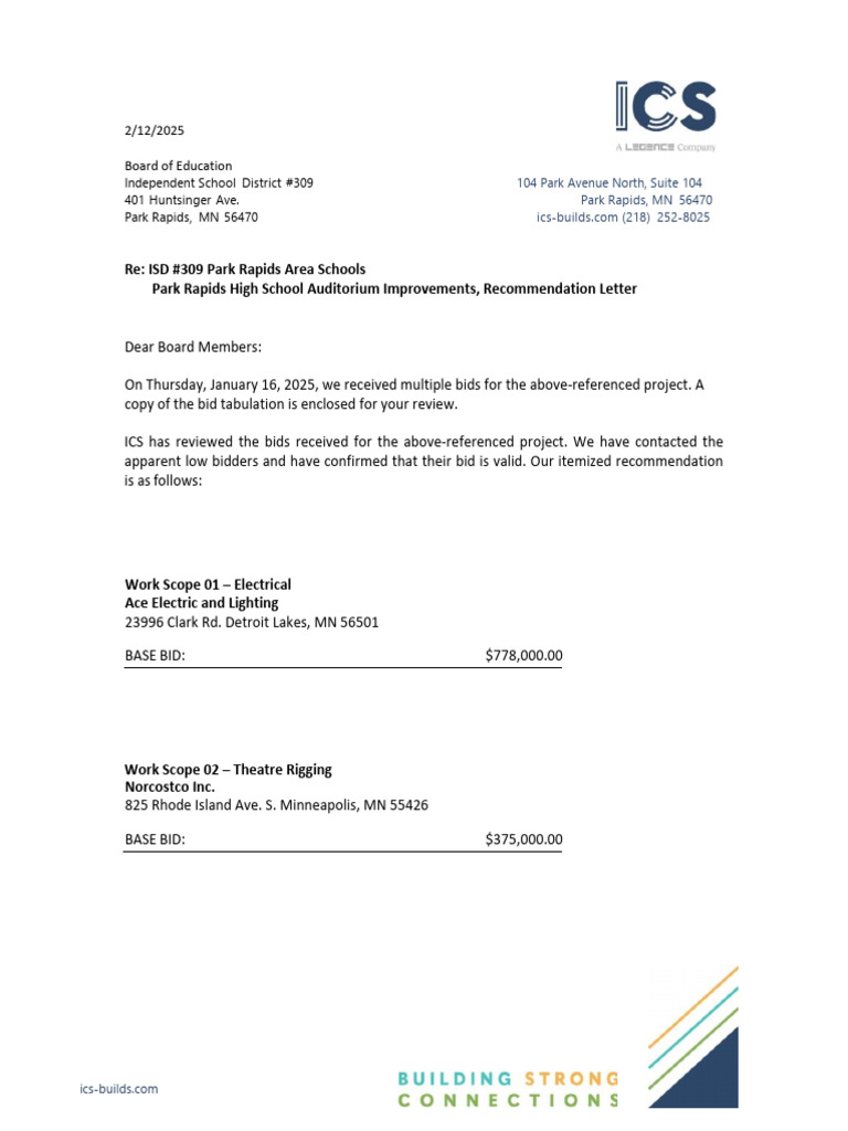PRAHS Auditorium - Bid Recommendation Letter | PDF