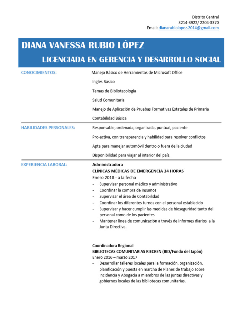 Currículum Vitae - Diana Vanessa Rubio - 2023 | PDF | Honduras ...