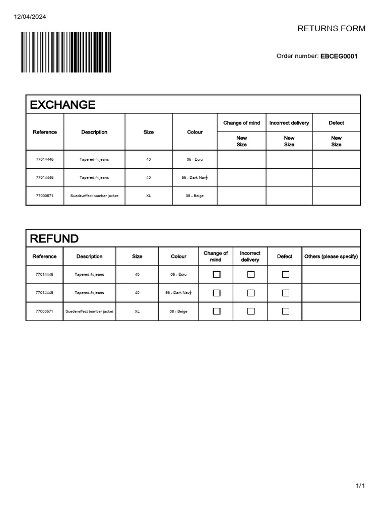 EBCEG0 Return Form | PDF