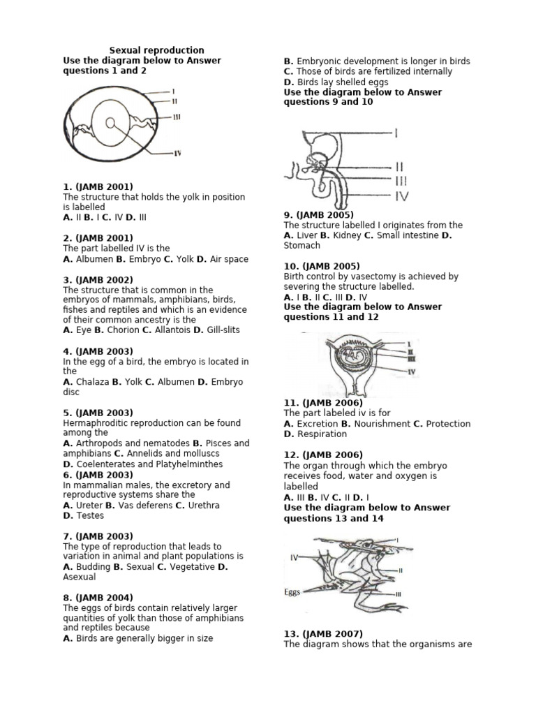 Sexual Reproduction Concepts and Questions | PDF | Reproductive System ...