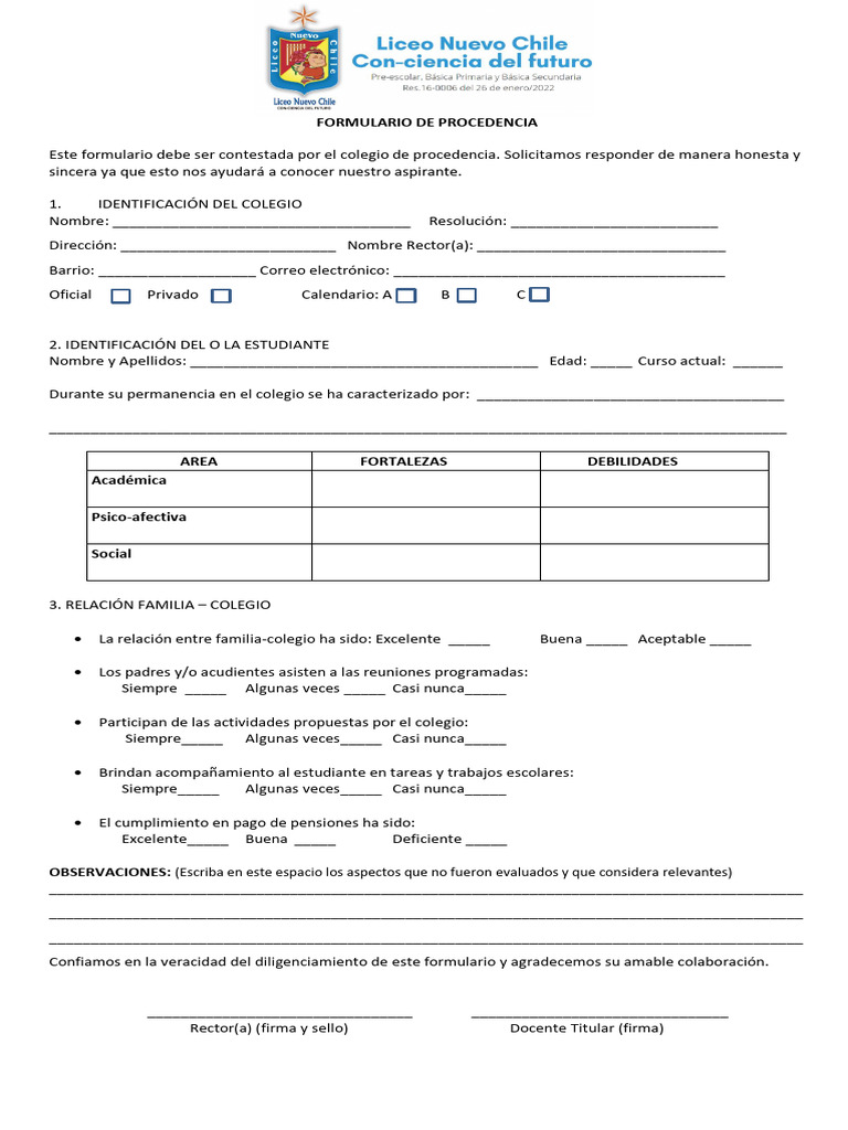 Formulario de Procedencia | PDF