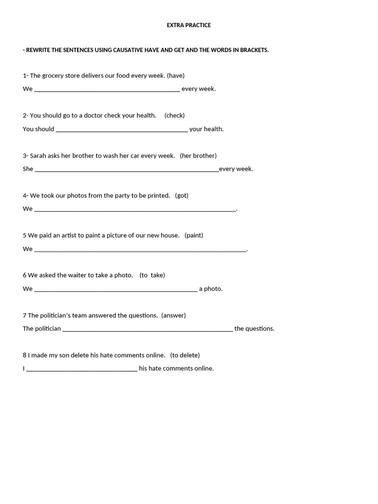 Rewrite Causative Practice | PDF