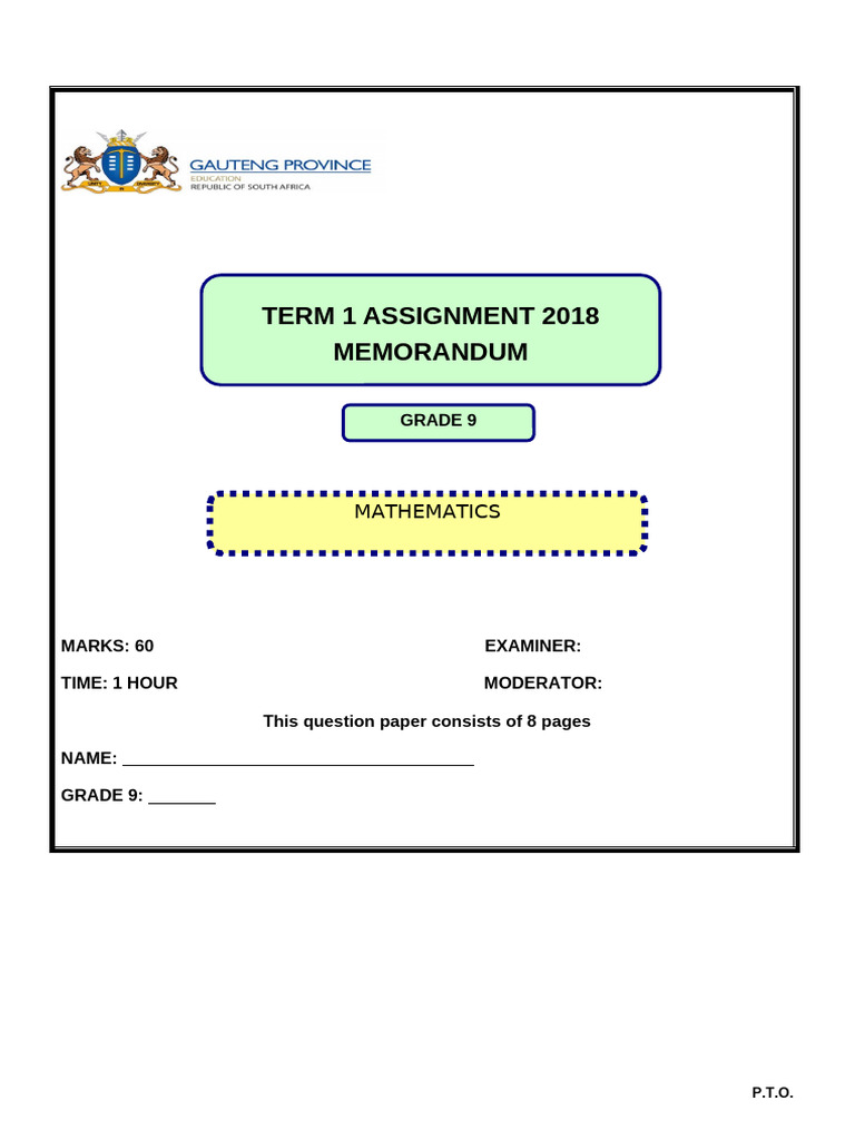 Grade 9 Memo Common Assignment JC | PDF | Square Root | Multiple Choice
