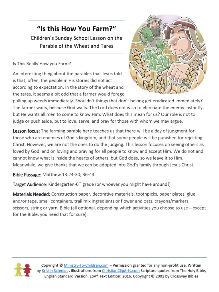 Sunday School Lesson Parable of The Wheat and Tares | PDF | English Standard Version | Jesus