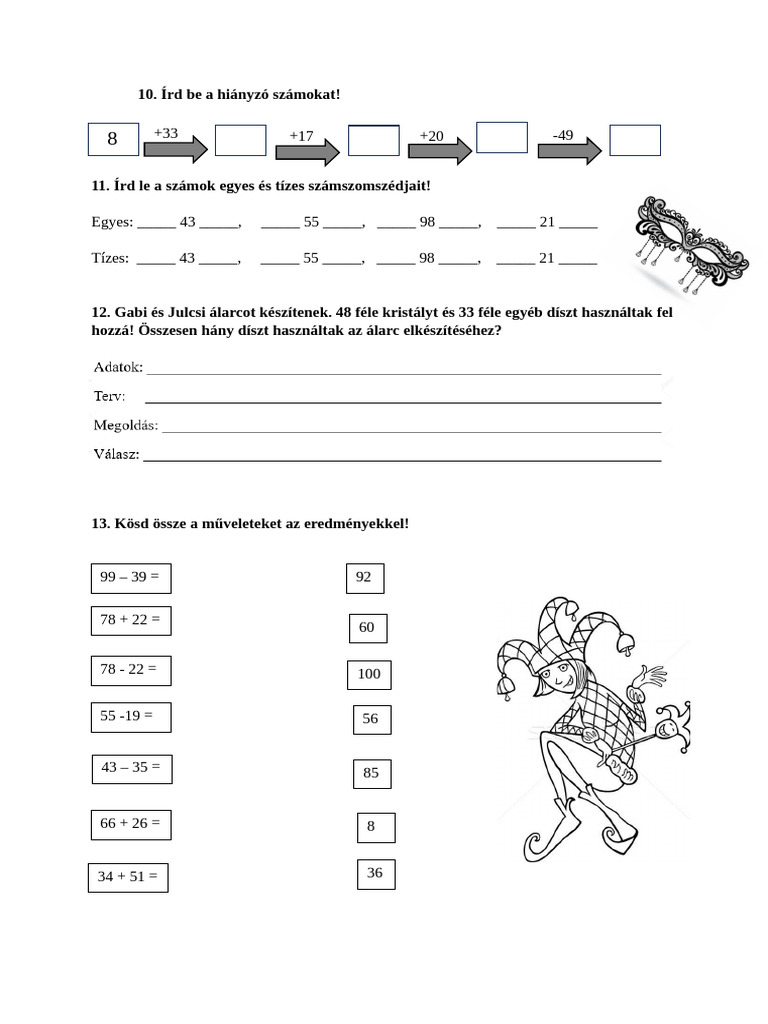 Feladatlap Matek 100 Számkör 2 | PDF