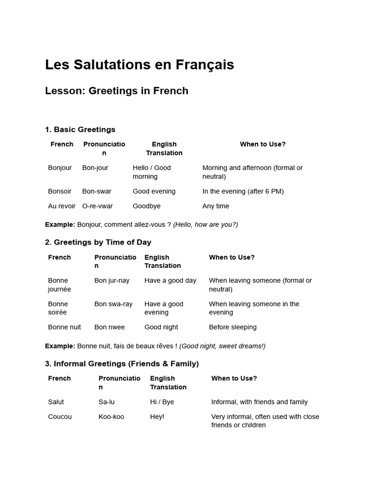 French Greetings and Expressions Guide | PDF