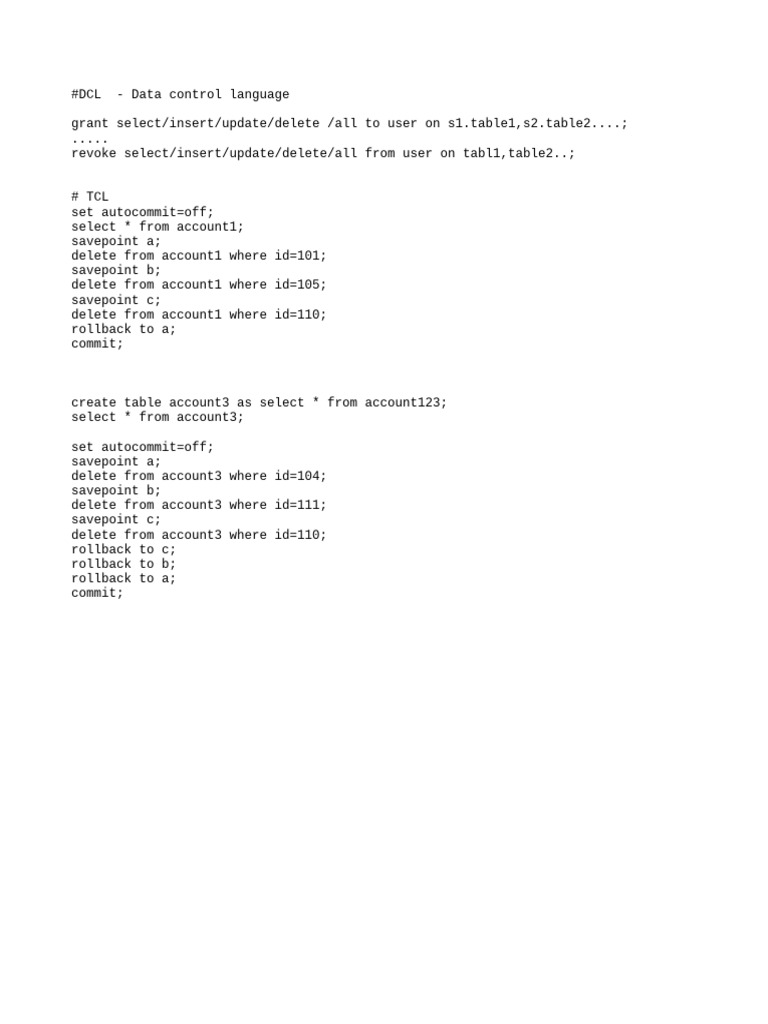 DCL and TCL SQL Commands Guide | PDF