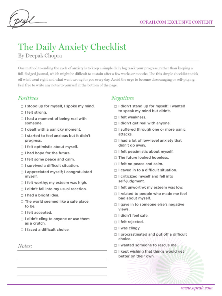 Anxiety Checklist 2011 Print | PDF | Anxiety | Psychology