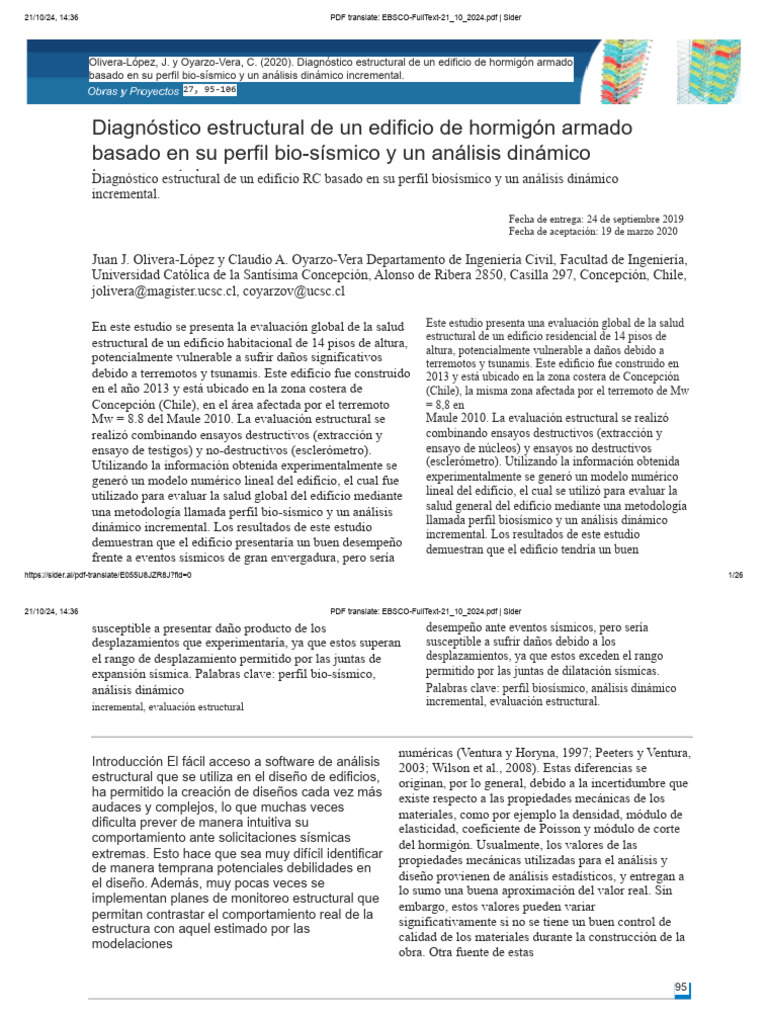 Diagnóstico Sísmico de Edificio en Chile | PDF | Hormigón | edificio