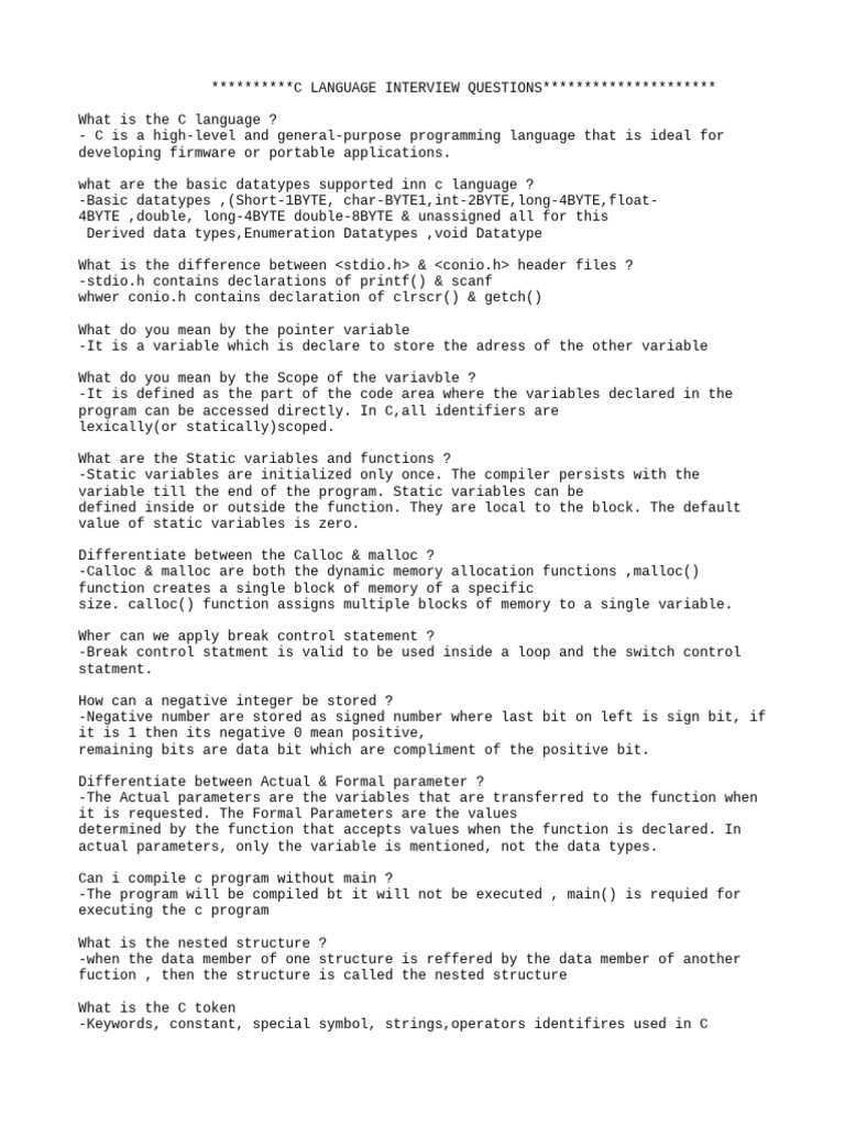 C Language Interview Questions Guide | PDF | Method (Computer ...