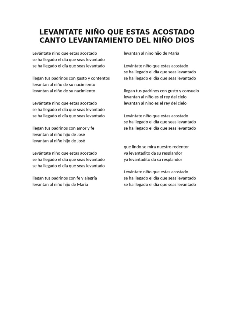 Cantos Levantamiento Niño Dios | PDF