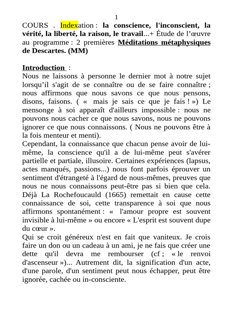 Conscience de soi et vérité indubitable | PDF | Vérité | René Descartes