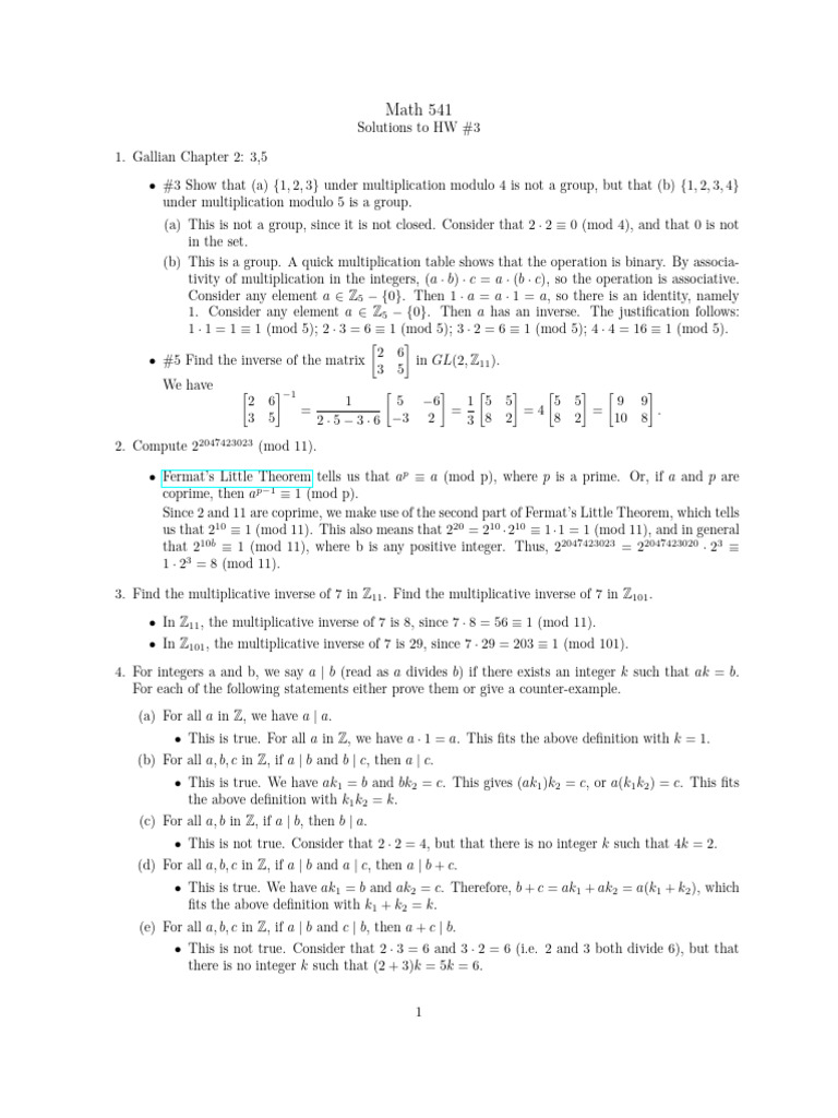 HW3_Solutions | PDF | Multiplication | Group (Mathematics)