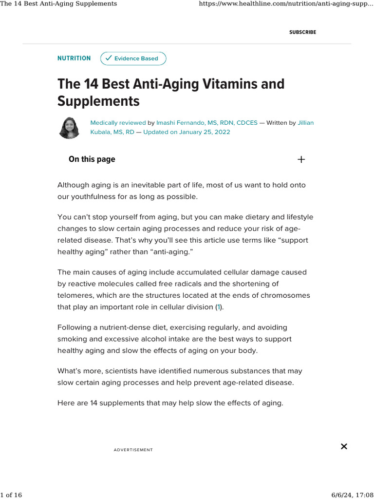 The 14 Best Anti-Aging Supplements | PDF | Dietary Supplements | Senescence