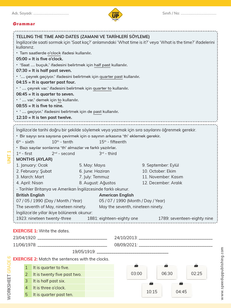 Time and Date Expressions Worksheet | PDF | Linguistics | Language ...