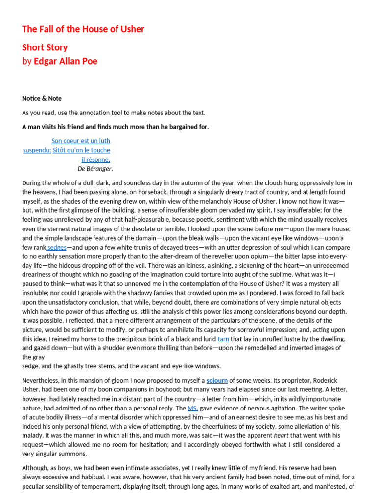 The Fall of The House of Usher PDF | PDF | Fear