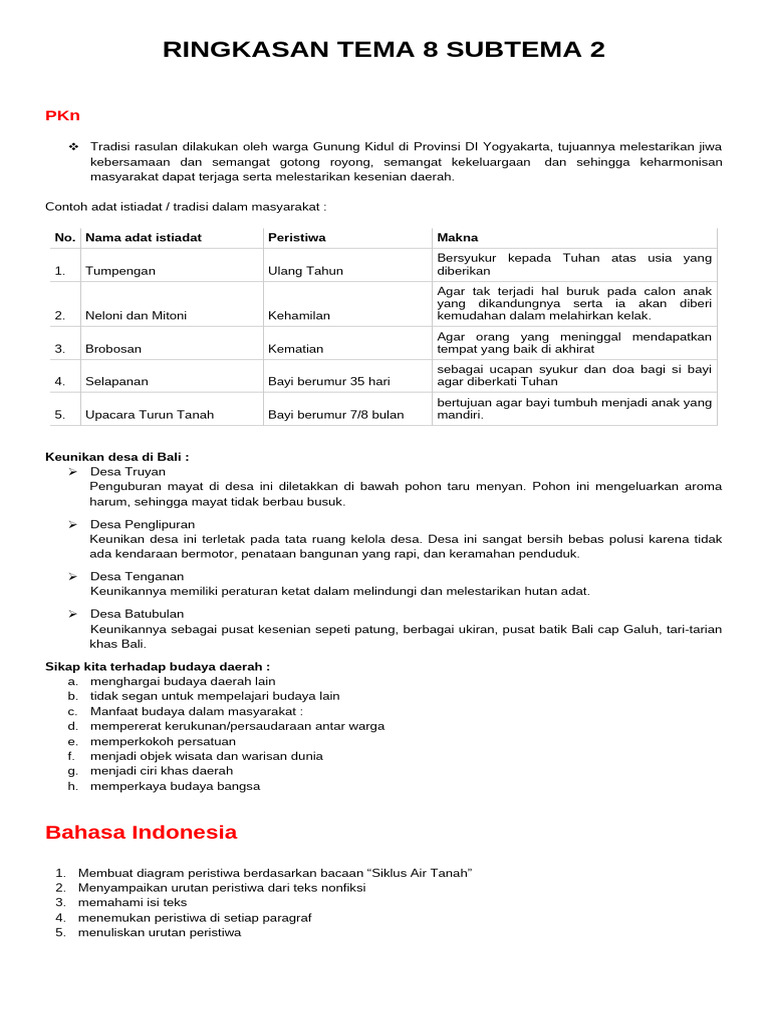 Ringkasan Tema 8 Subtema 2 | PDF