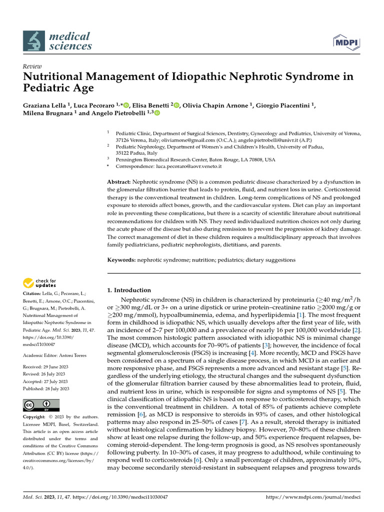 2023 Nutritional Management of Idiopathic Nephrotic Syndrome in ...