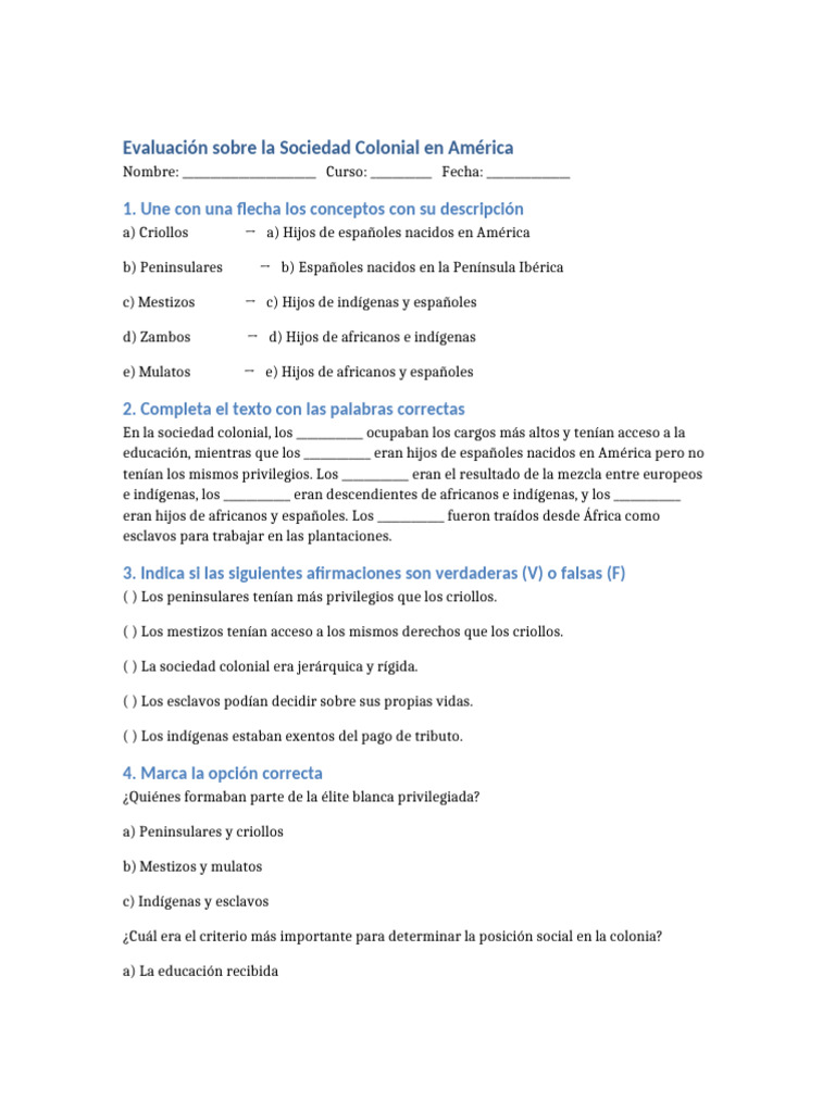Estructura Social Colonial en América | PDF | Imperio español ...