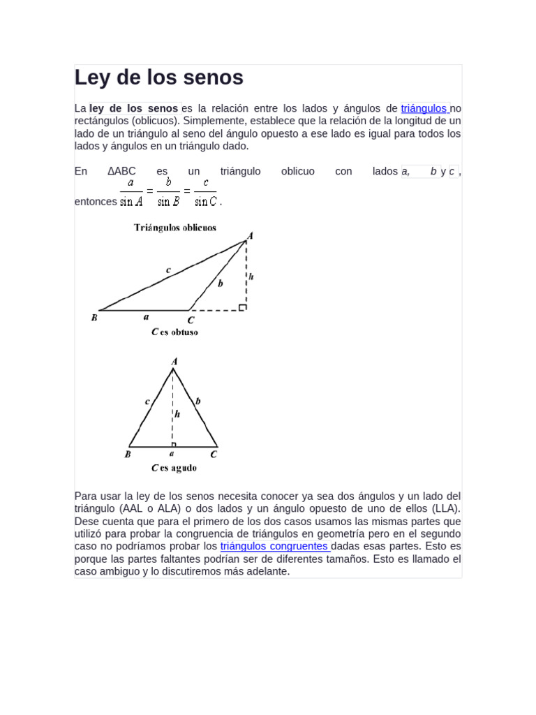 Ley de los Senos y Cosenos en Triángulos | PDF